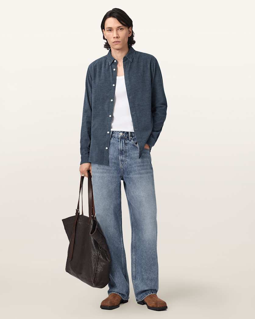 Lorella Textured Ramskull Shirt MOONSTONE BLUE | ALLSAINTS Canada